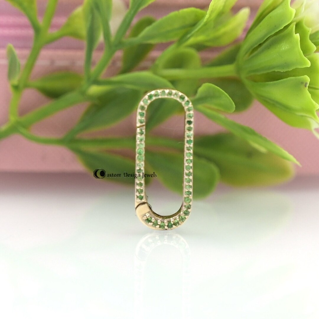 14K Gold Diamond Oval Push Enhancer, Pave Diamond Push Lock, Connector ...