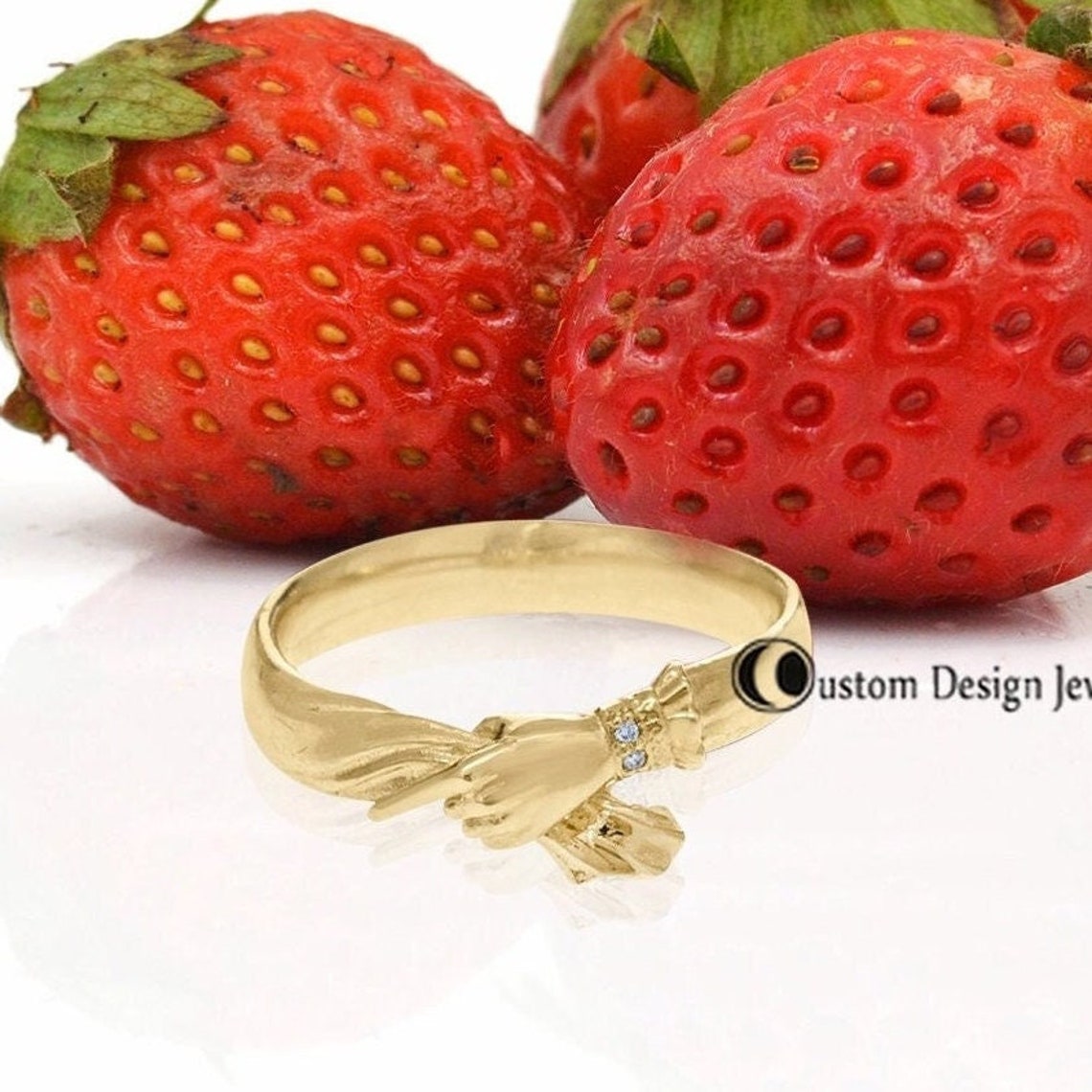 14K Gold Diamond Hand Ring Two Hands Ring Hands Holding - Etsy