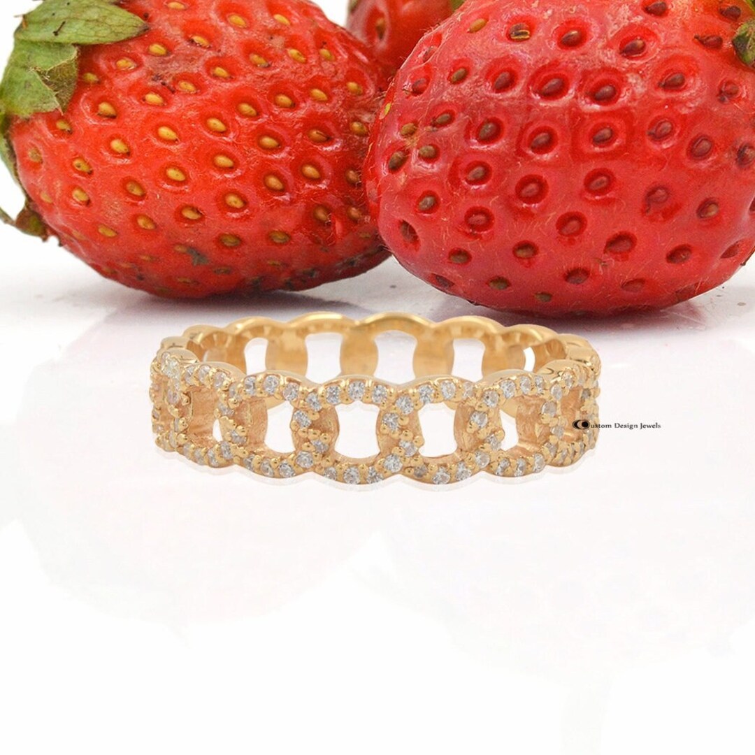 14K Gold Diamond Curb Ring, Curb Chain Ring, Cuban Link Chain Band Ring ...