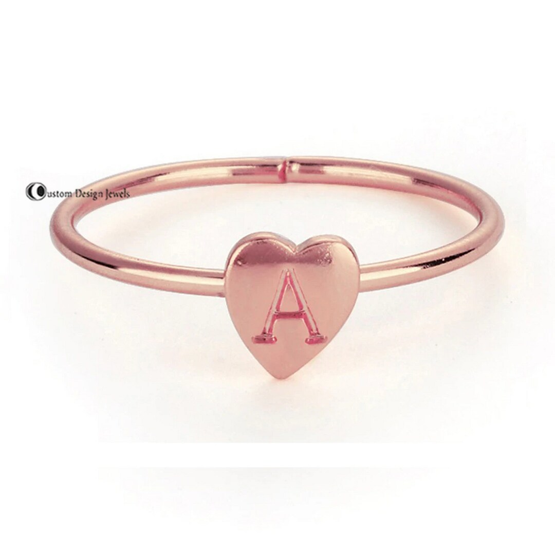 14k Gold Dainty Heart Initial Ring, Personalized Letter Ring - Etsy