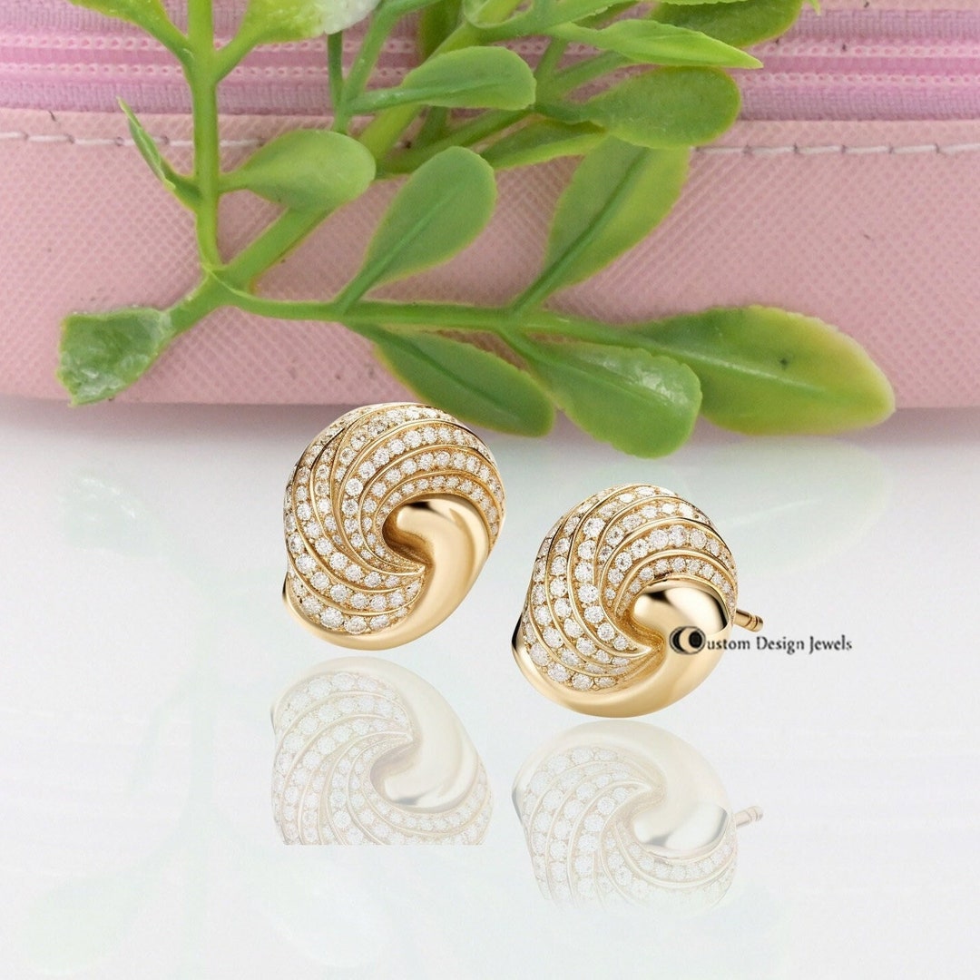 14K Gold Plated Scallop Nautical Shell Studs, Diamond Nautical Shell ...