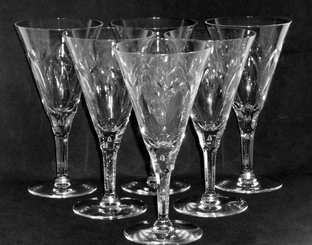 6 Pcs Seneca Glass FLEUR DE LIS Water Goblets Wine Glasses #352 Bubble ...