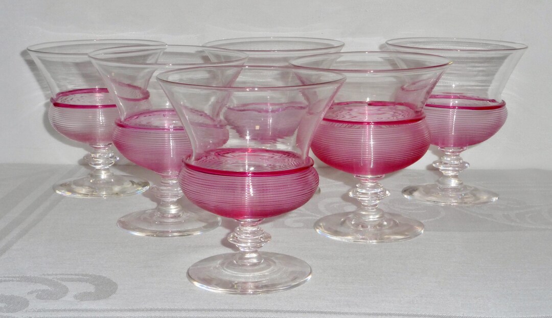 6 STEUBEN Carder Era Gold Ruby Treading Aka Pink Treaded Sherbet ...