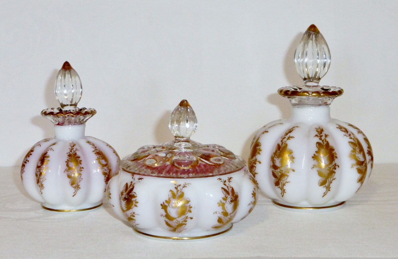 FENTON Peach Crest TYNDALE Gold Roses Melon Vanity Set Perfume - Etsy