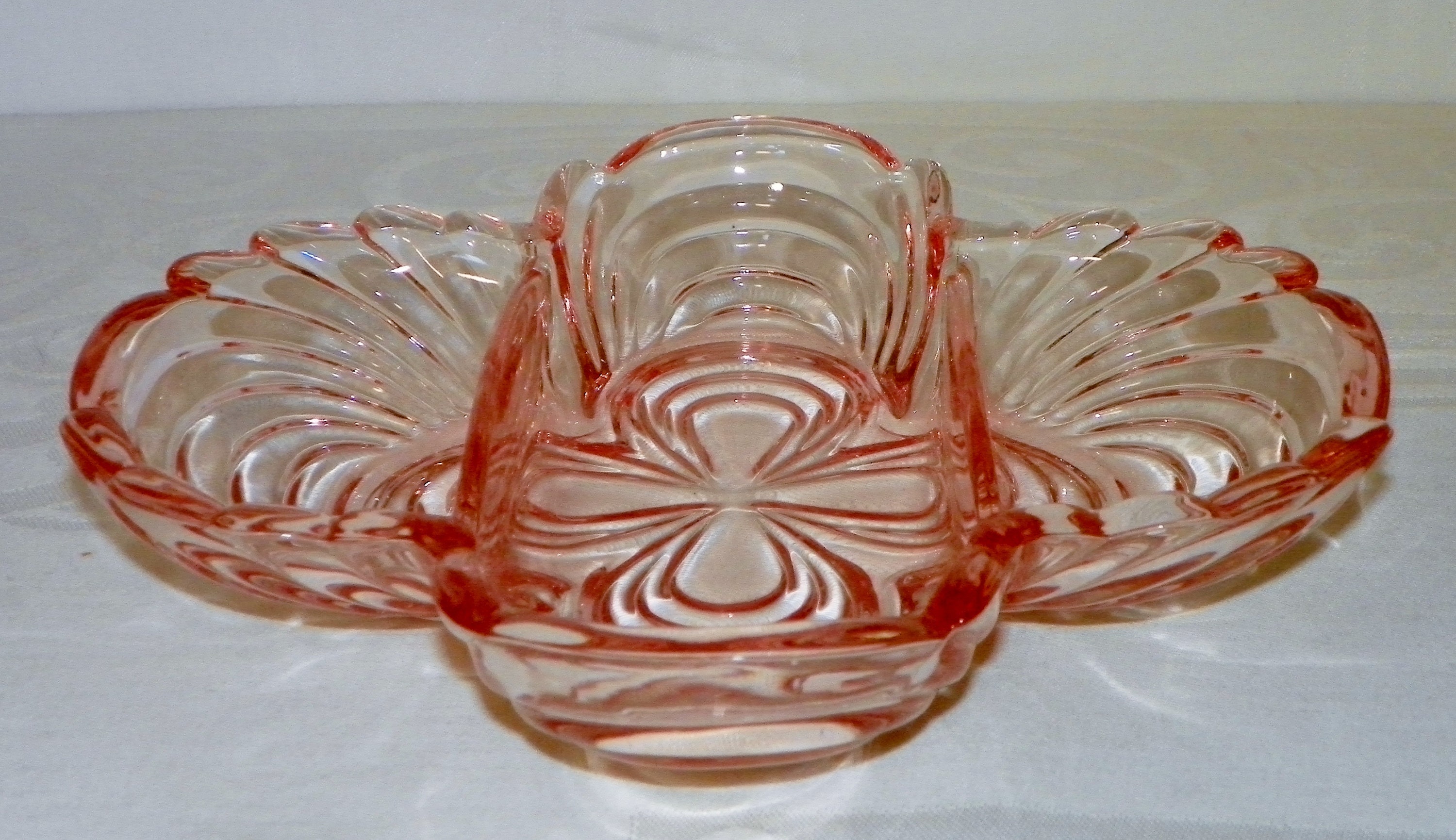 Cambridge Glass La Rosa PINK CAPRICE #124 Clover 3 Part Celery Relish ...