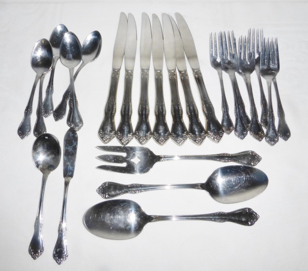 Vintage Wm Rogers Oneida Deluxe Stainless Flatware Set MANSFIELD 26 Pcs ...