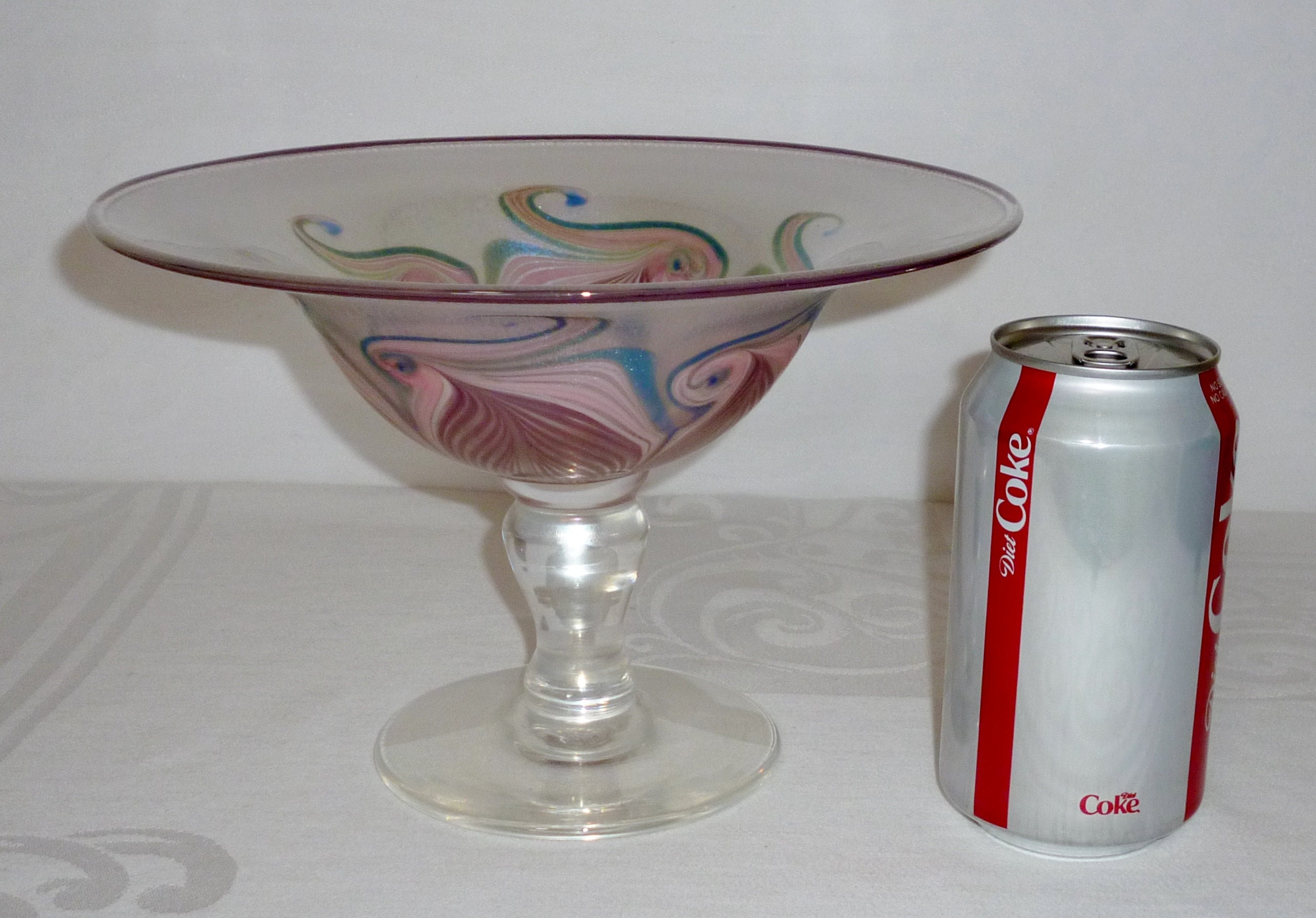 Vintage vandermark Merritt pulled feather Compote glass bowl signed ...