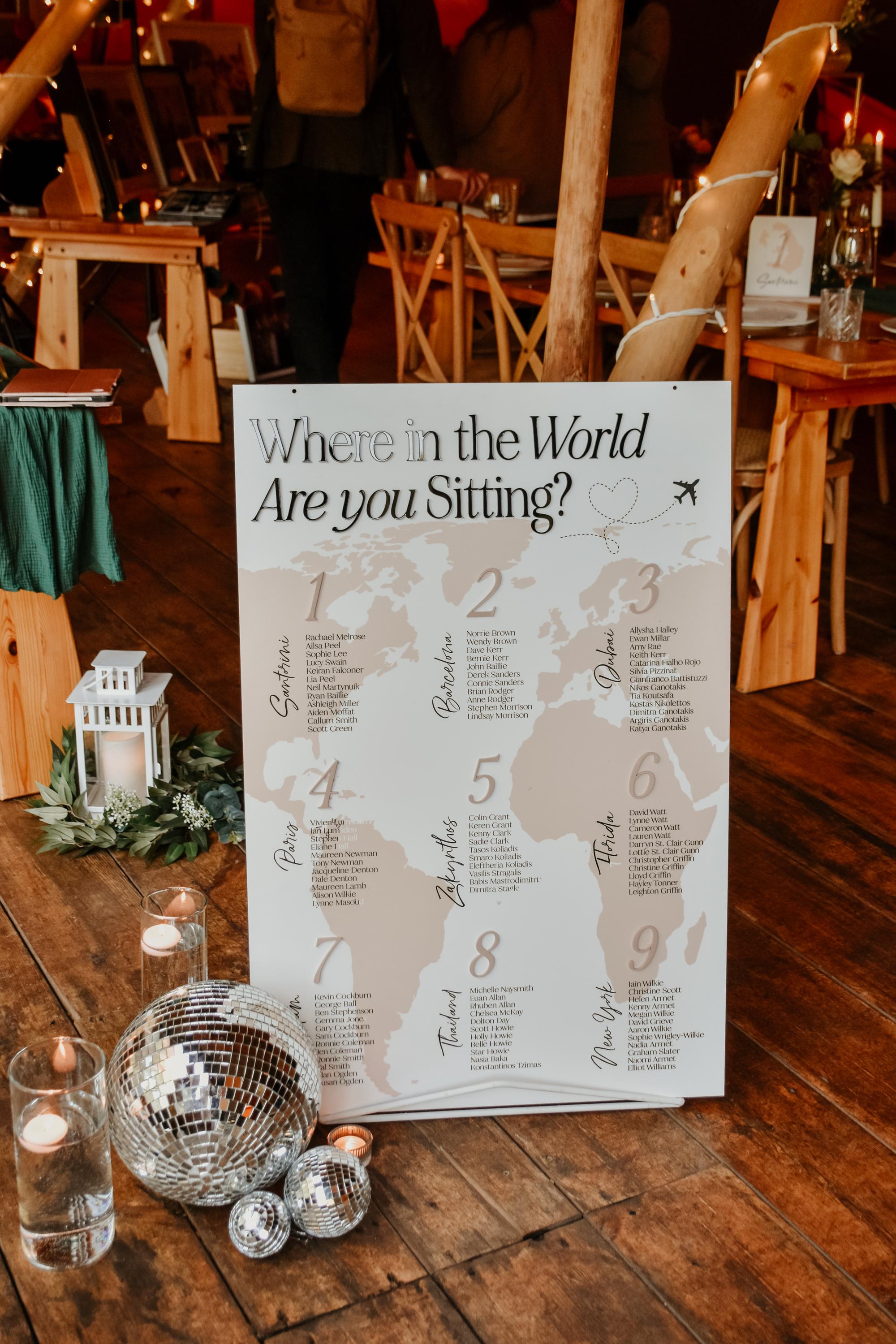 World Map Wedding Seating Chart: Acrylic Destination Themed Table Plan ...
