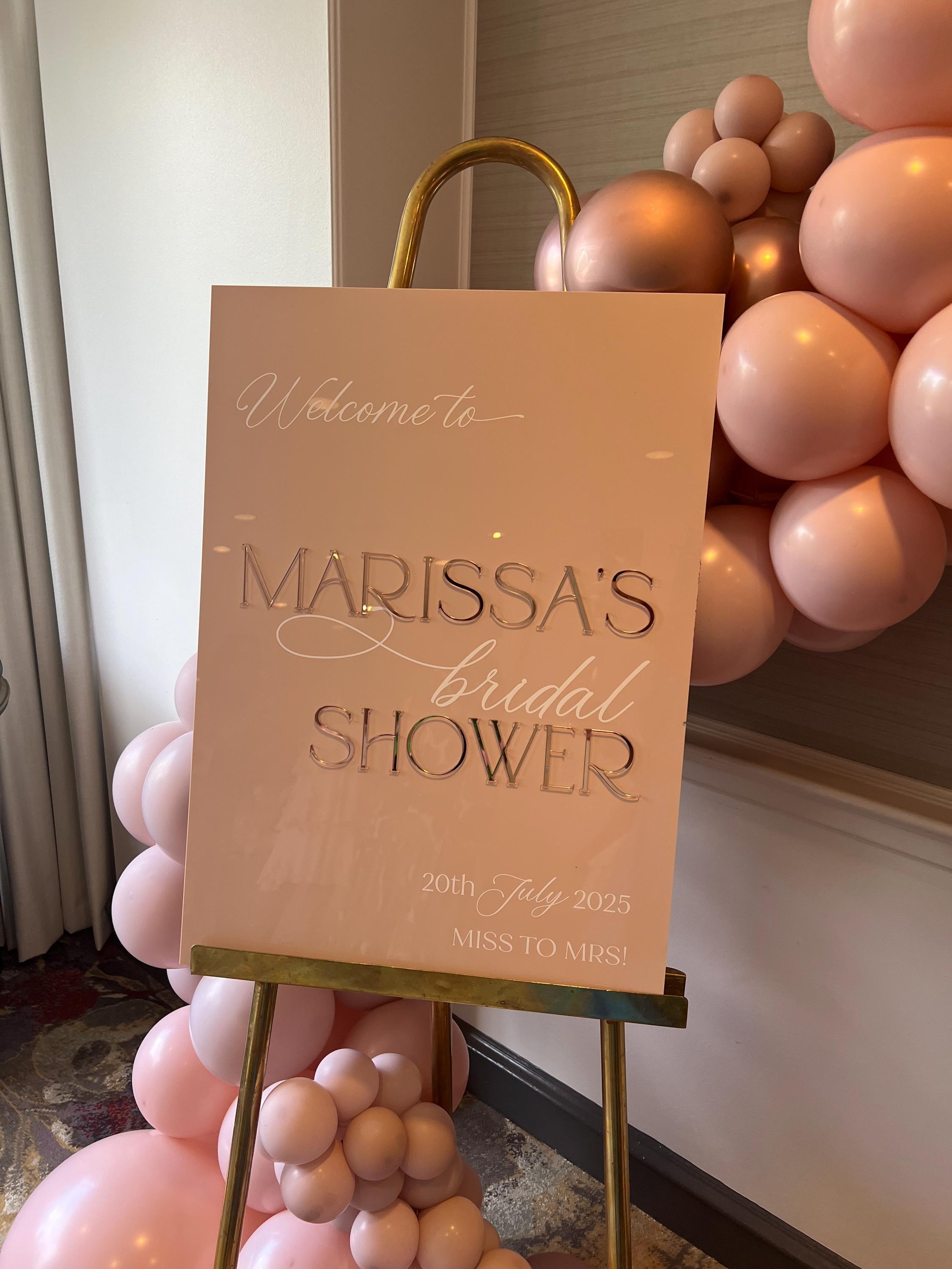 Personalised Acrylic Bridal Shower Welcome Sign, 3D Mirror Detailing ...