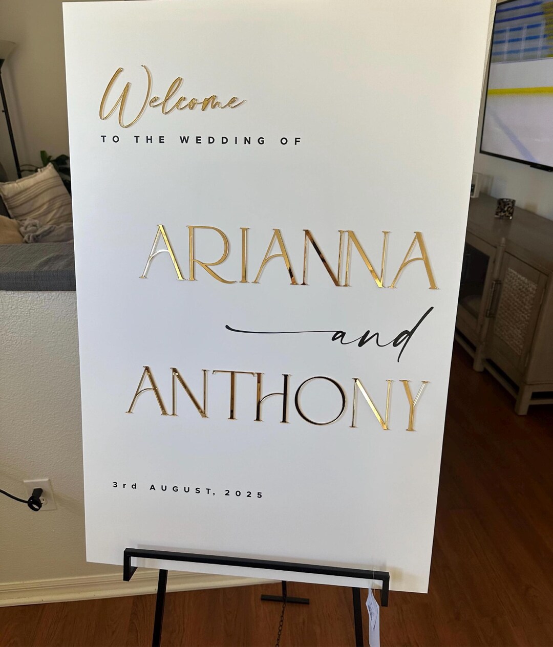 Personalised Acrylic Wedding Welcome Sign: 3D Mirror Names, A1,A2,A3 ...