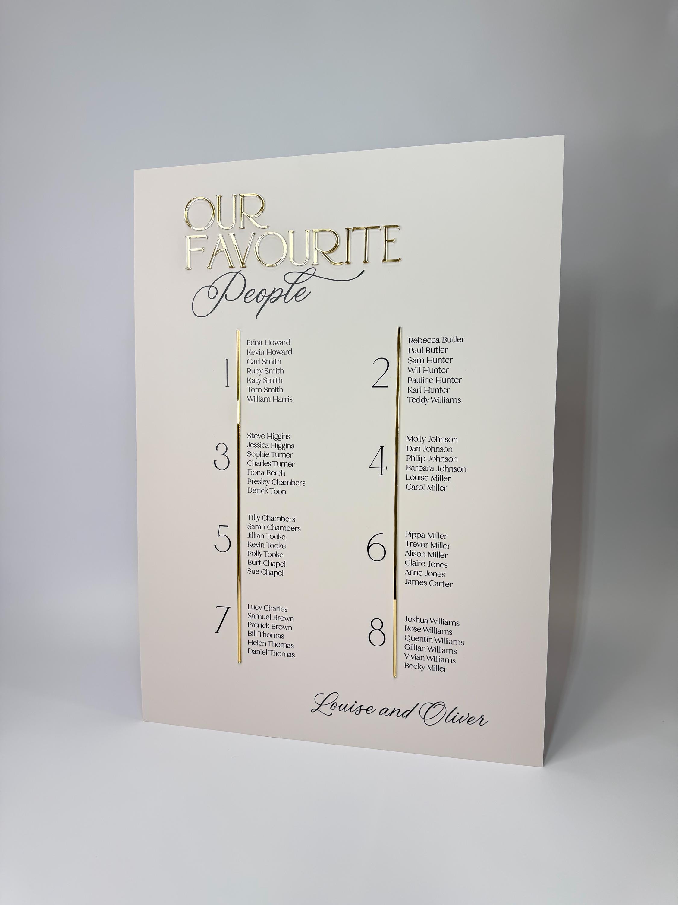 Acrylic Seating Plan With 3D Line Detailing, Personalised Wedding ...