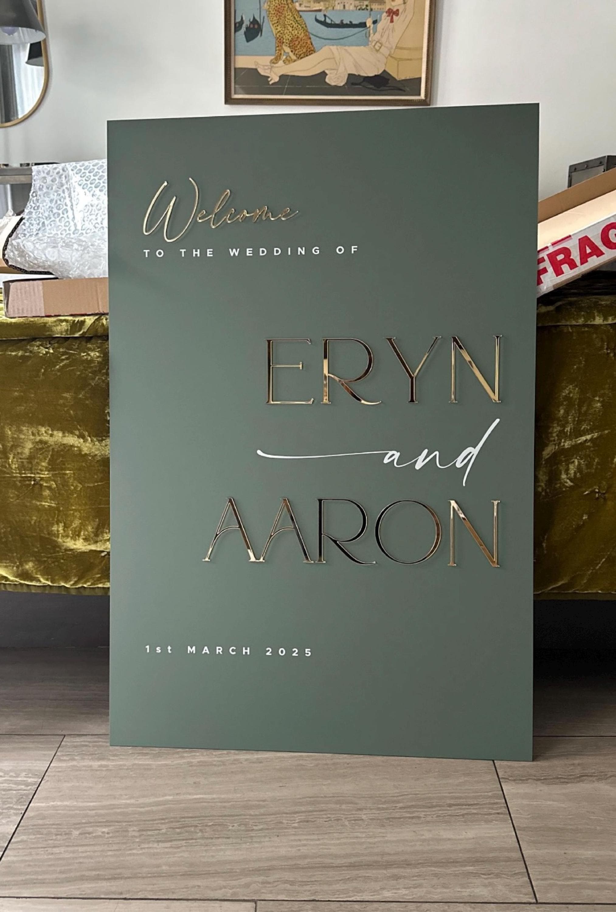 Personalised Acrylic Wedding Welcome Sign: 3D Mirror Names, A3, A2, A1 ...