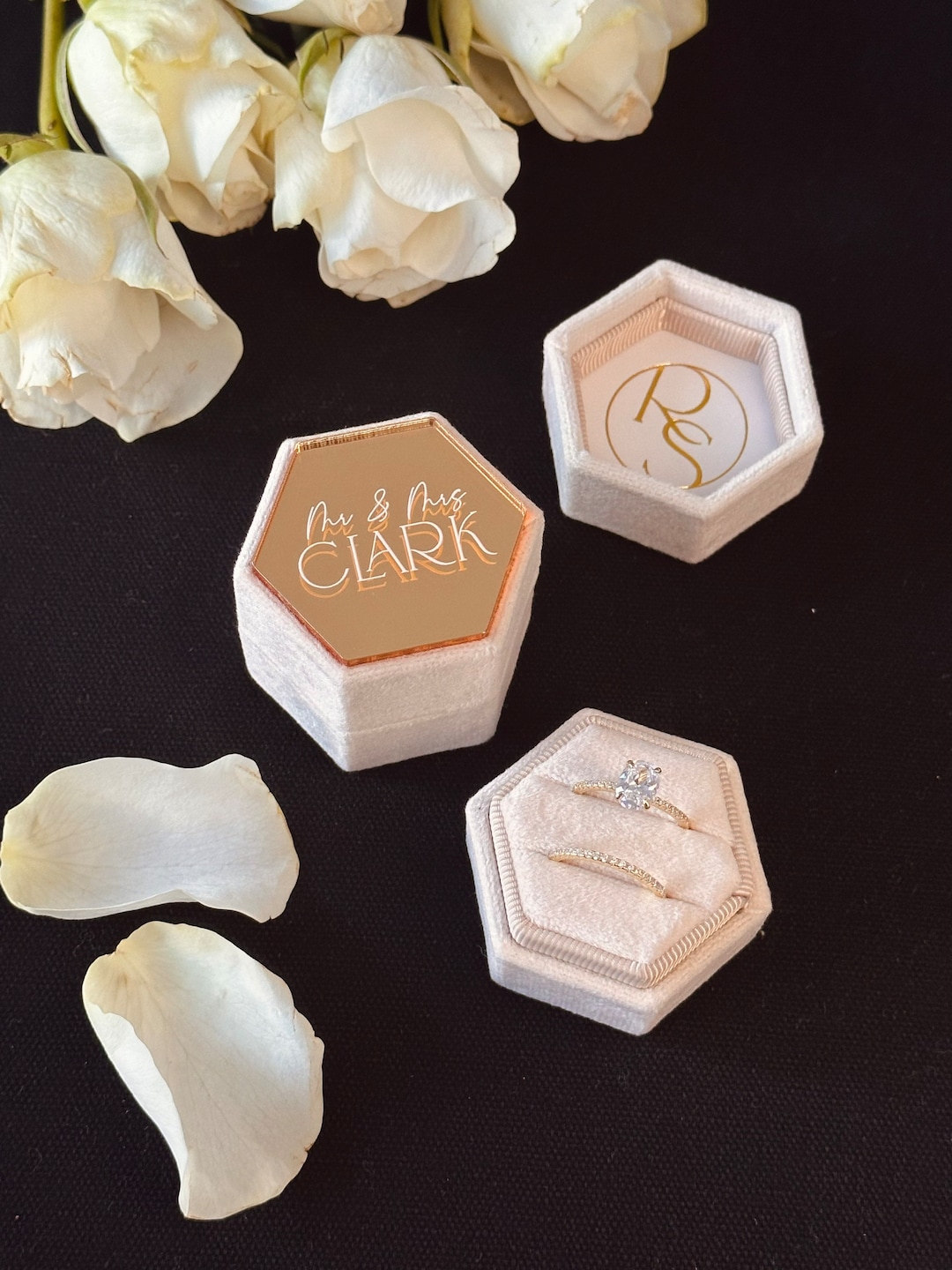 2 SLOT Acrylic Top HEXAGON Ring Box, Velvet Ring Box, Ring Box - Etsy UK