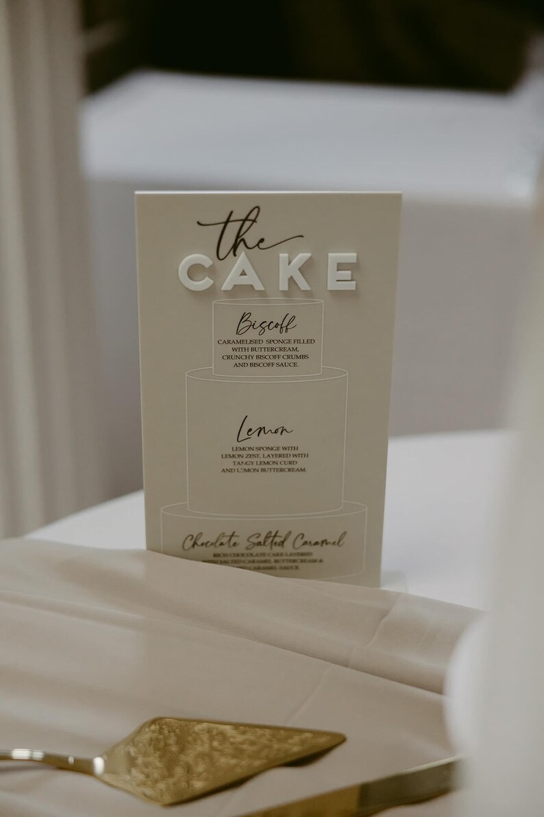Personalised Acrylic Cake Flavour Sign: Wedding Reception Decor, A5, A4 ...