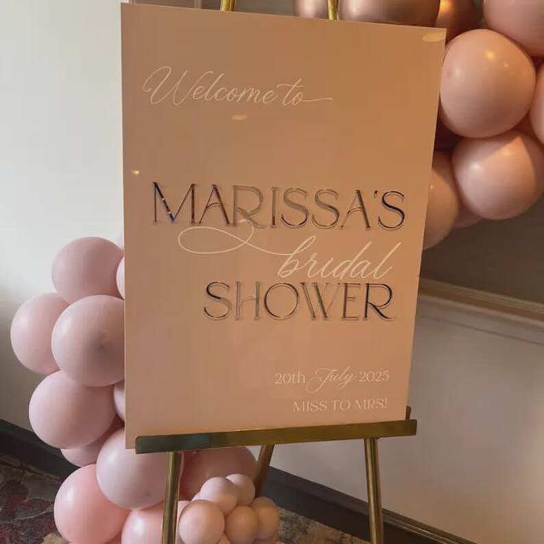 Personalised Acrylic Bridal Shower Welcome Sign, 3D Mirror Detailing ...