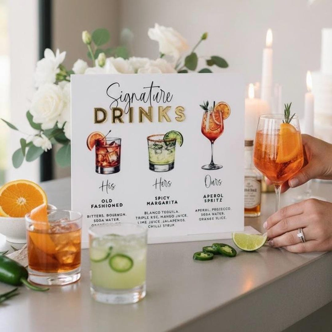 Landscape 'signature Drinks' Sign, His and Hers Cocktails, Wedding Bar ...