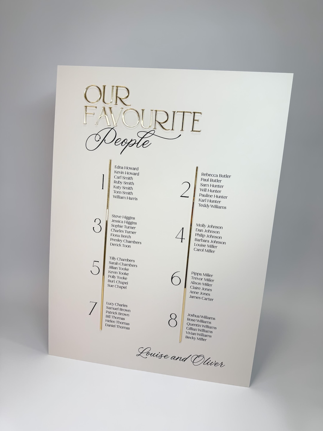 Acrylic Seating Plan With 3D Line Detailing, Personalised Wedding ...