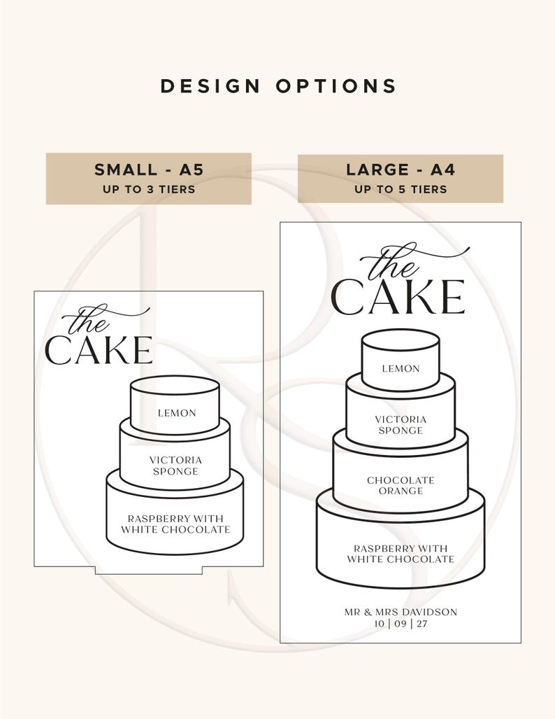 Personalised Acrylic Cake Flavour Sign: Wedding Reception Decor, A5, A4 ...