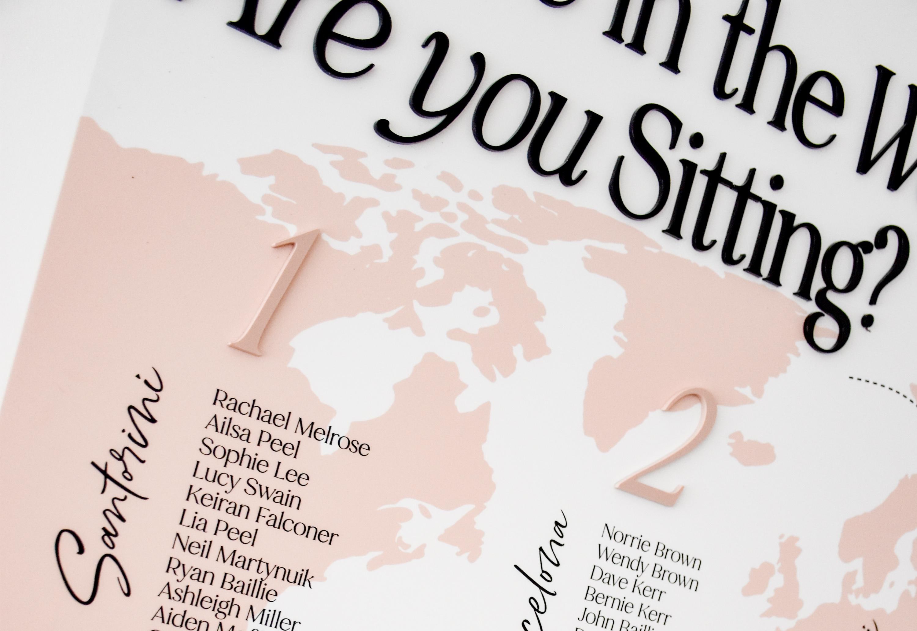 World Map Wedding Seating Chart: Acrylic Destination Themed Table Plan ...