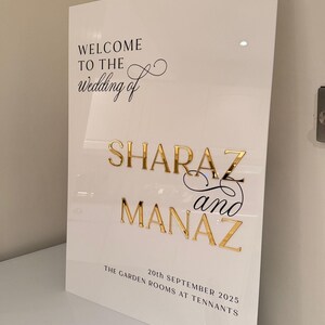 Personalised Acrylic Wedding Welcome Sign: 3D Mirror Names, A3, A2, A1 ...