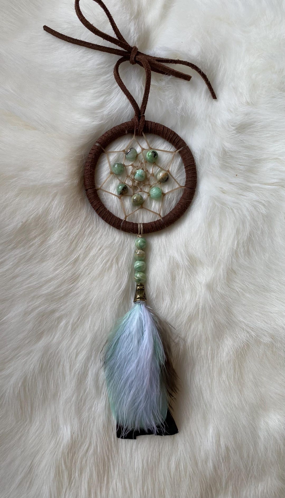 Indigenous Made Pretty Semi Precious Green Beads Mini Dream Catcher ...