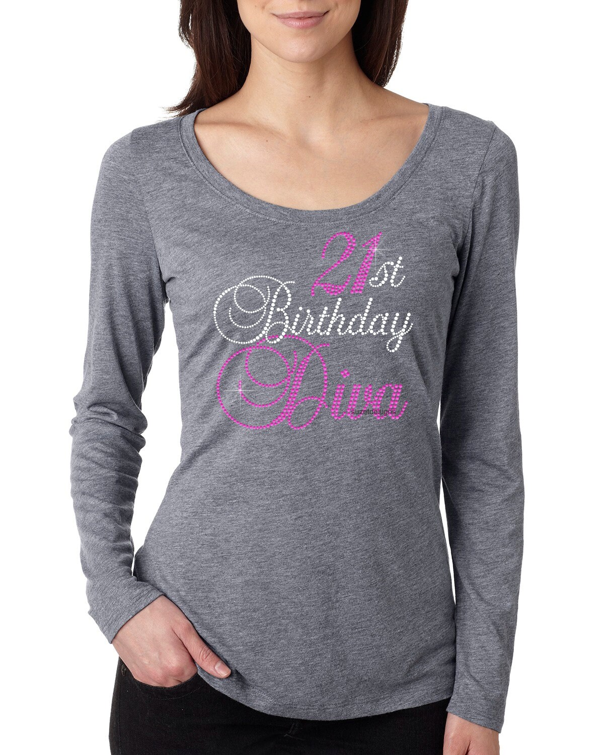 21st Birthday Diva, Next Level Ladies' Triblend Long-sleeve Scoop ...