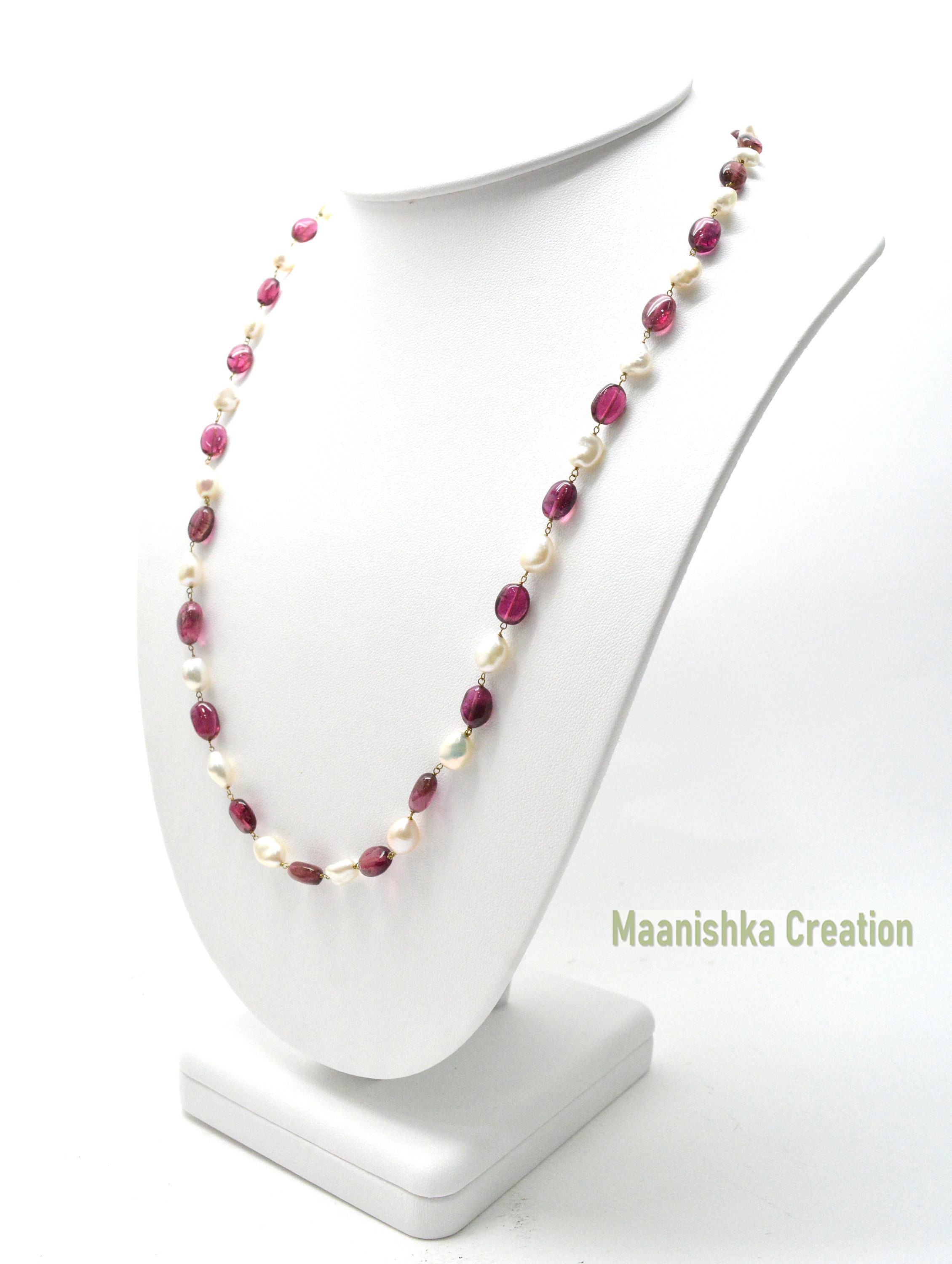 Modest & Beautiful Necklace in Pearl and Rubelite Smooth With | Etsy