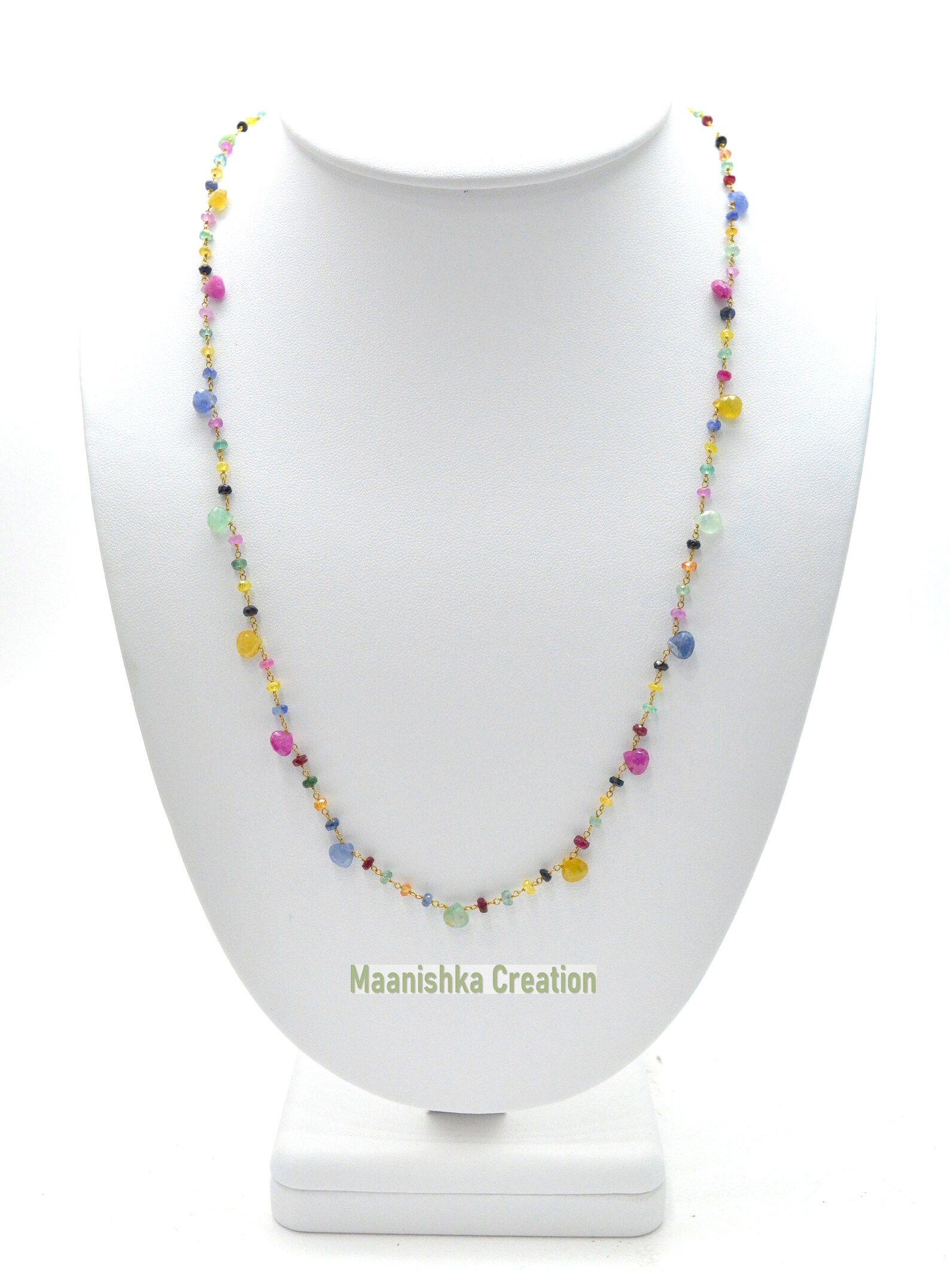 Beautiful and Simple Multi Color Necklace With 14K Solid Gold - Etsy