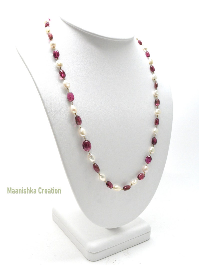 Modest & Beautiful Necklace in Pearl and Rubelite Smooth With - Etsy