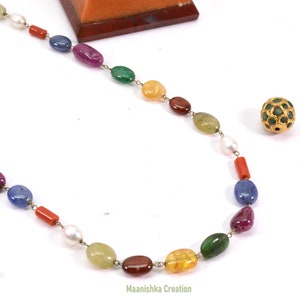 Modest Natural AAA Quality Multi Stone in Mix Shape Chain Necklace 14K ...