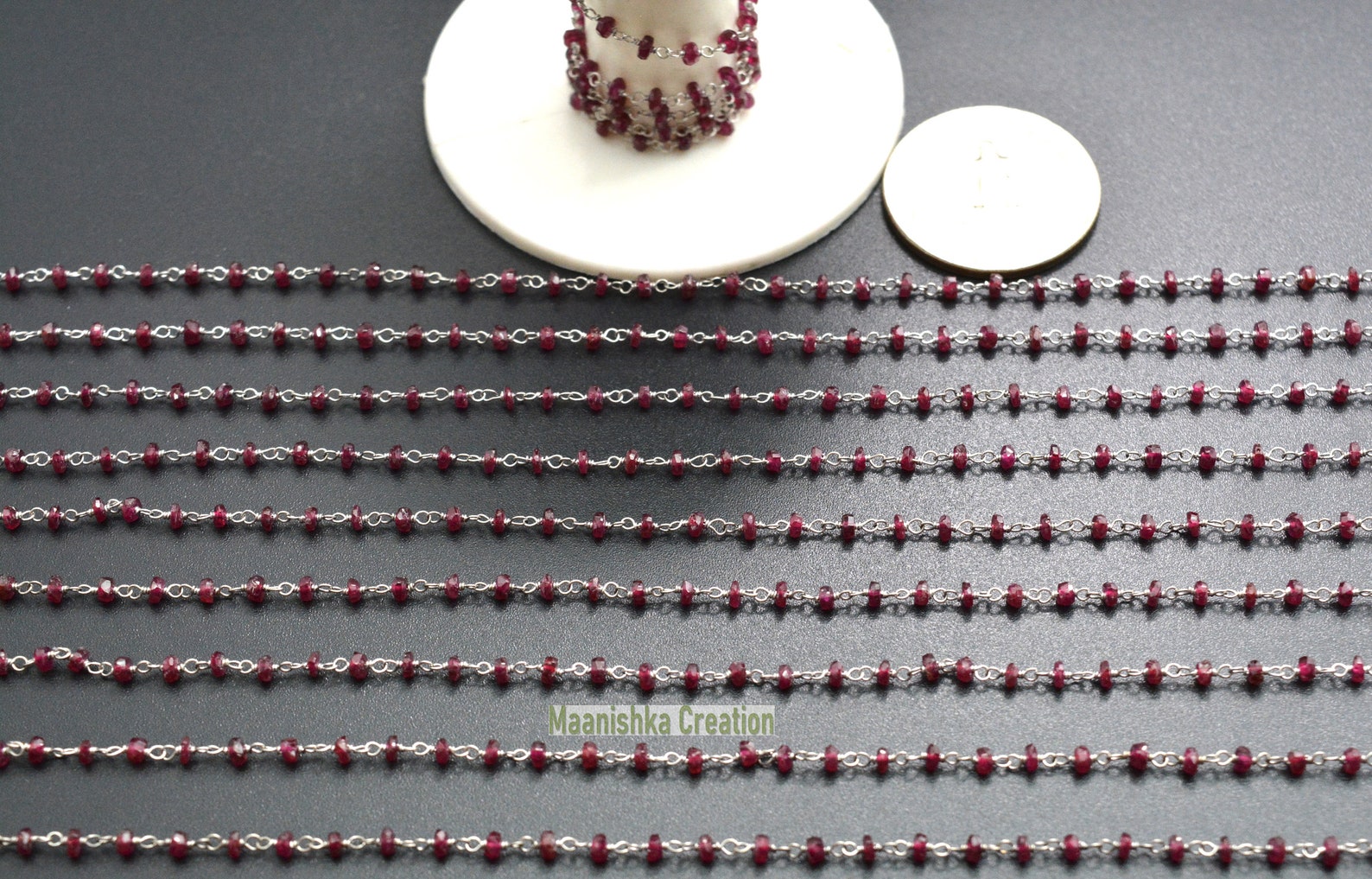 Gorgeous 2.5mm Ruby Rosary Chains With 14k Solid White Gold | Etsy