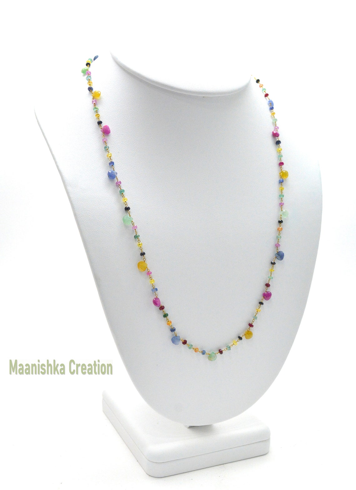 Beautiful and Simple Multi Color Necklace With 14K Solid Gold - Etsy