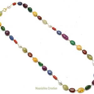 Modest Natural AAA Quality Multi Stone in Mix Shape Chain Necklace 14K ...