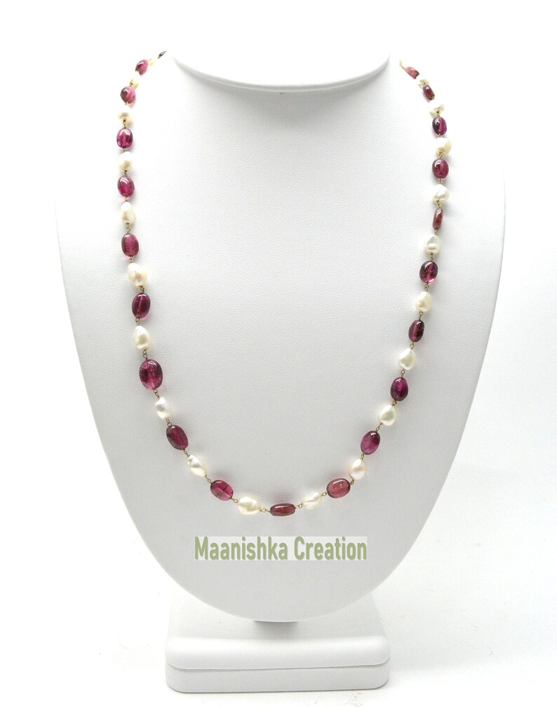 Modest & Beautiful Necklace in Pearl and Rubelite Smooth With - Etsy