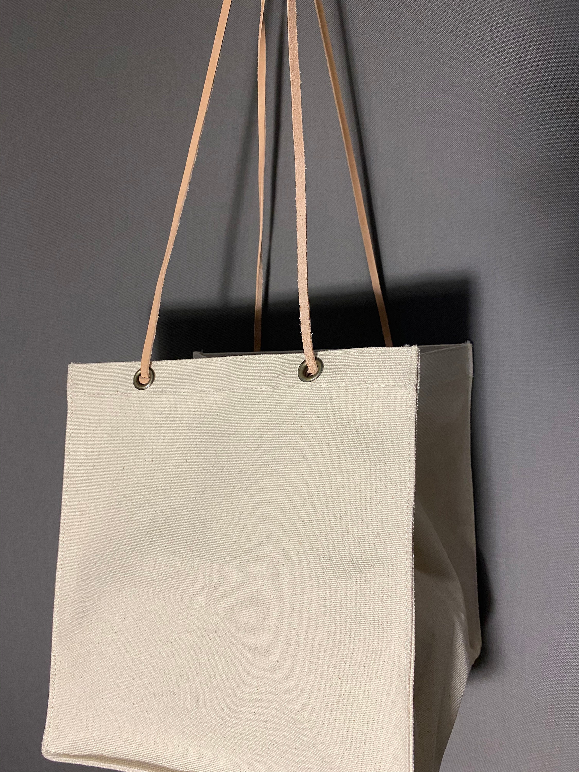 Square Canvas Tote Bag With Real Leather , CEO Bag, 12oz Canvas ...