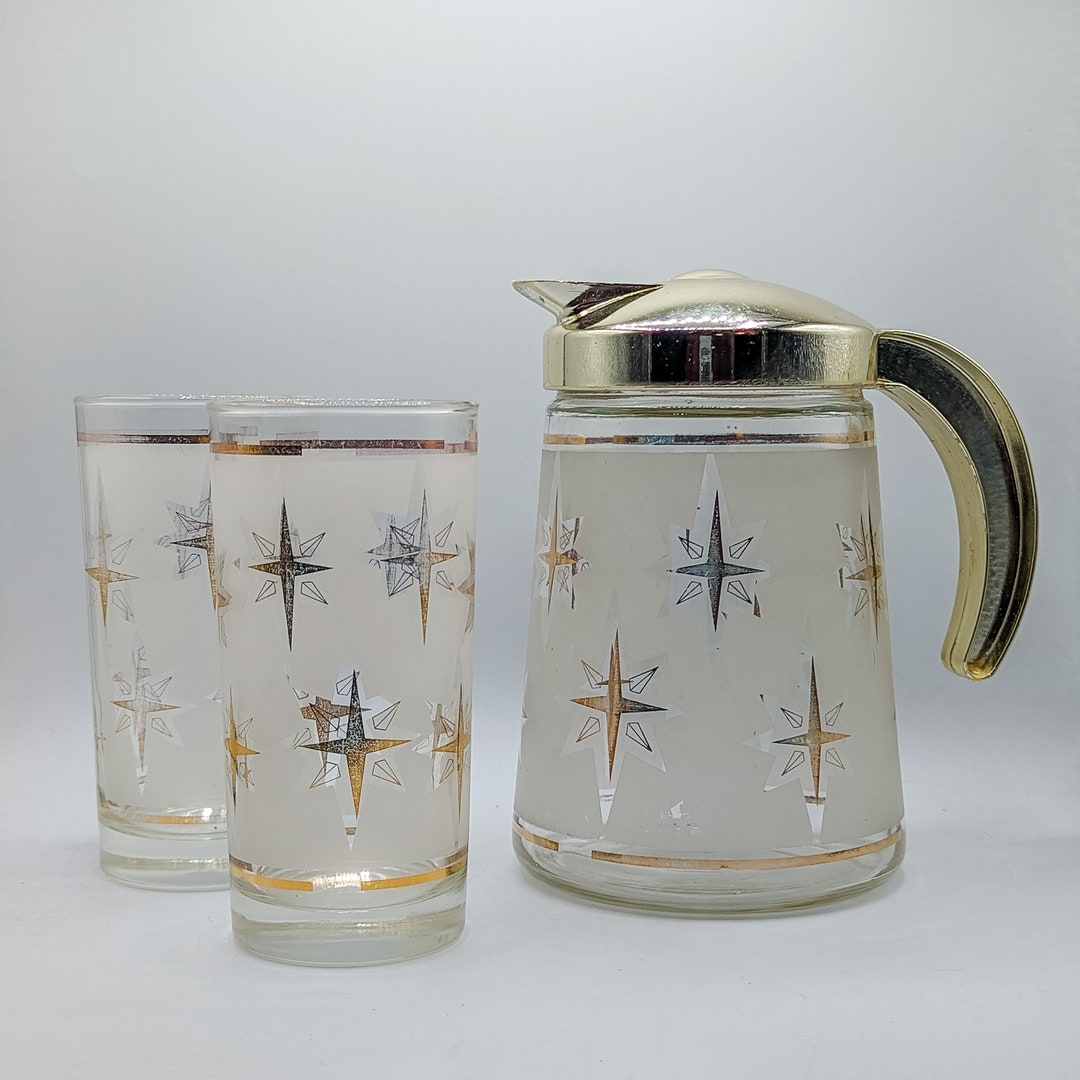Retro Dominion Glass Starburst Pitcher & Cocktail Glasses - Etsy