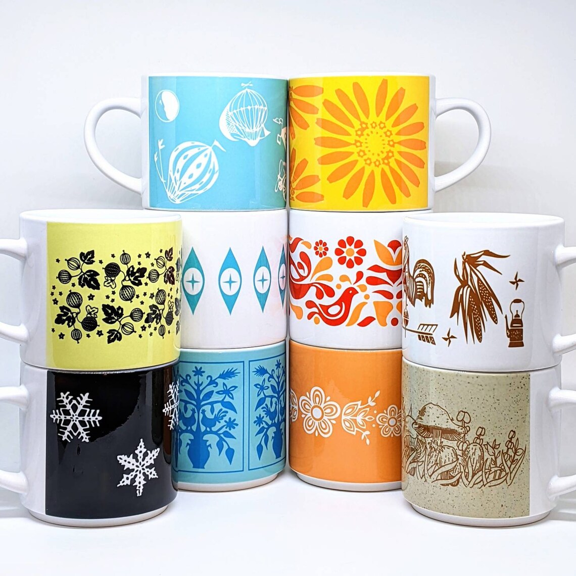 Pyrex Inspired Stackable Mugs - Etsy