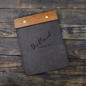 Menu Board, Wood and Leather Menu Holder, Wine List Cover, Reastaurant ...