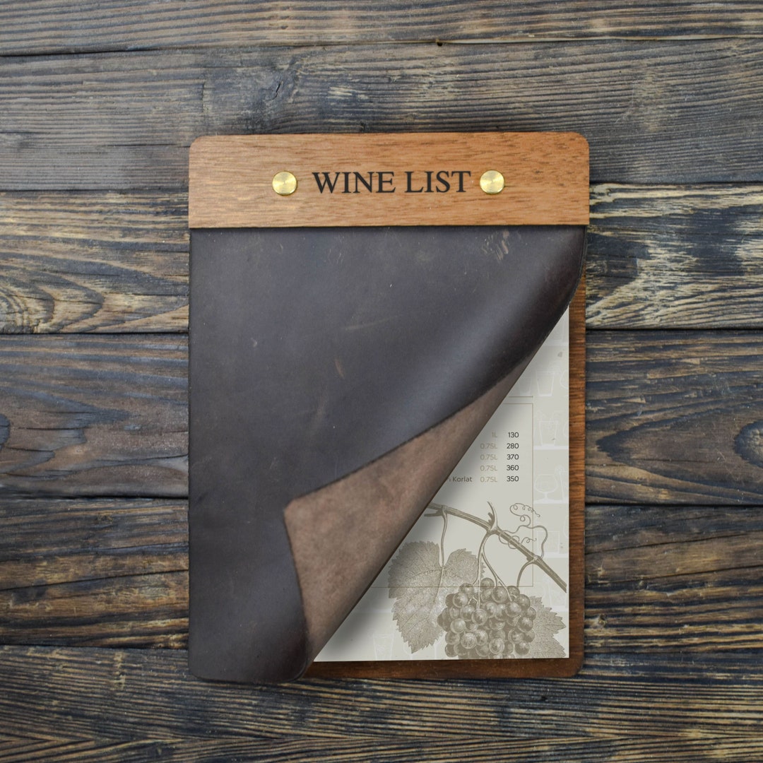 Menu Board, Wood and Leather Menu Holder, Wine List Cover, Reastaurant ...