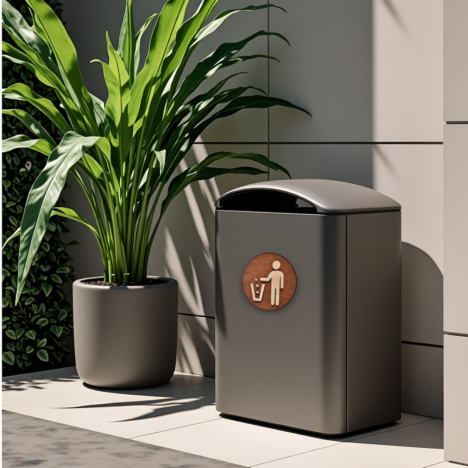 Round Wooden Trash Bin Sign , Garbage Bin Area Sign for Hotel, Airbnb ...