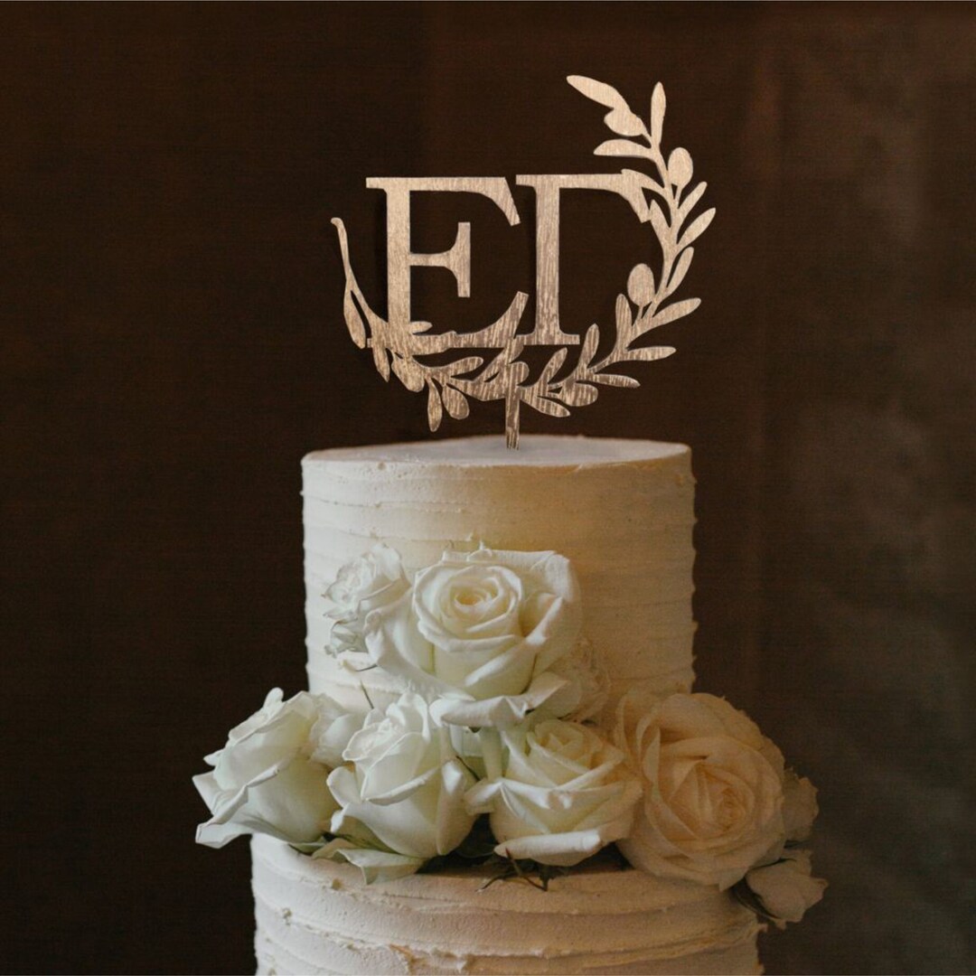 Wedding Cake Topper Olive Branch With Initials, Wooden Topper for ...