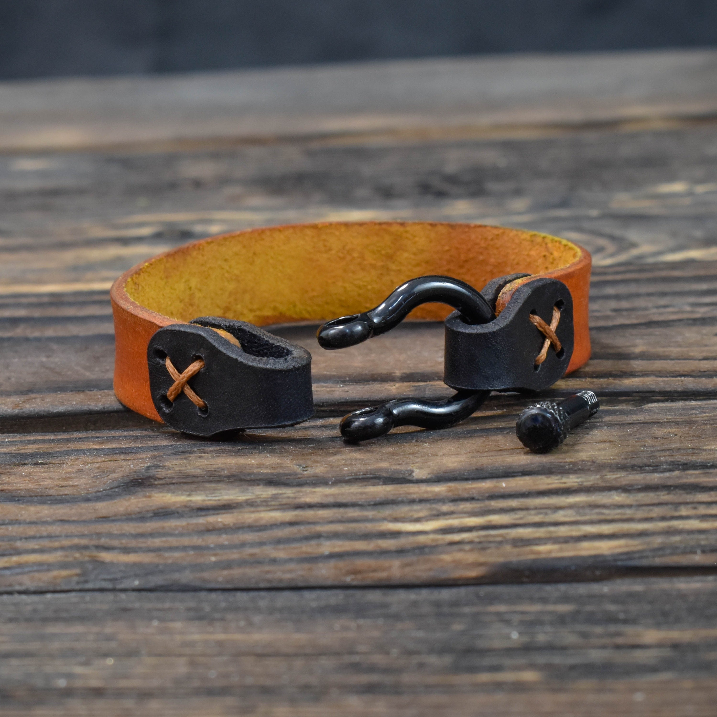 Leather Men's Bracelet With Black Metal Clasp, Custom Leather Bracelet ...