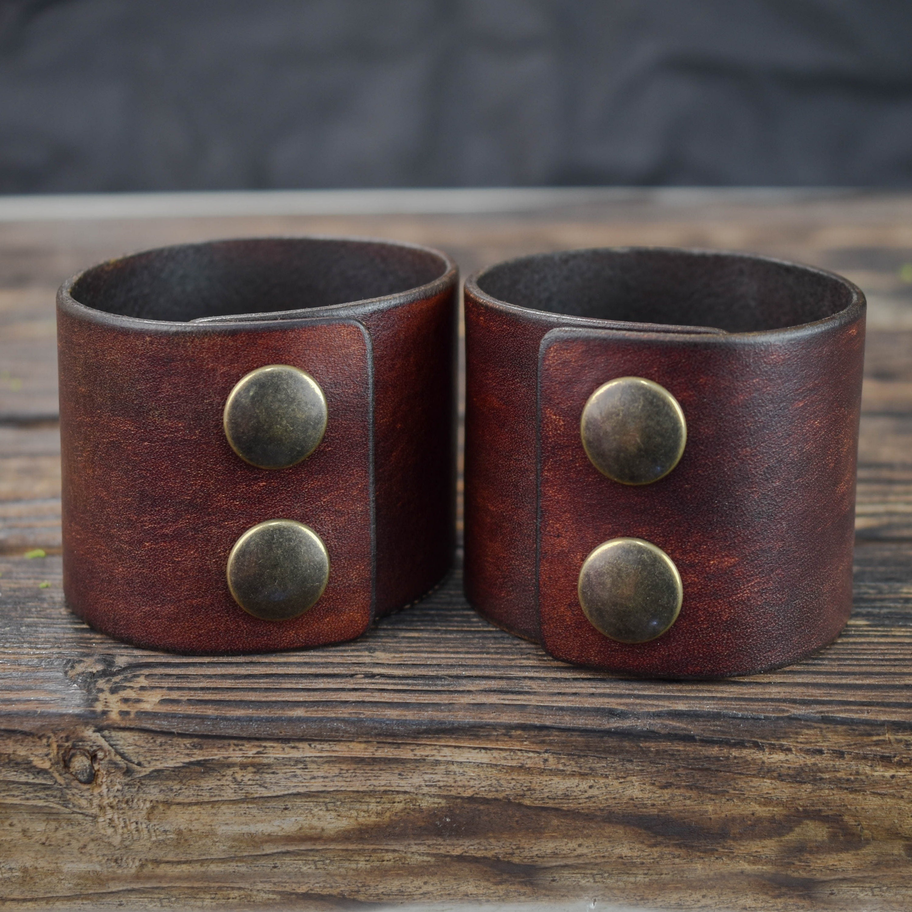 Genuine Full Grain Leather Wrist Band, Leather Men's Bracelet, Mahogany ...