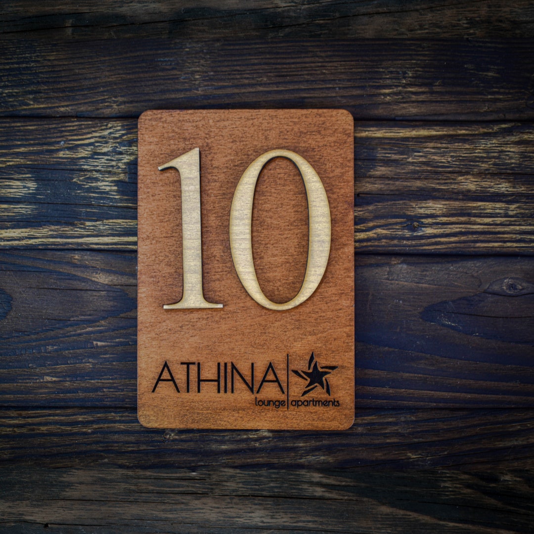 Room Number Sign With Logo, Room Number Decal, Wooden Sign for Hotel ...