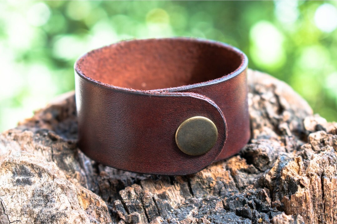 Genuine Full Grain Leather Wrist Band, Leather Men's Bracelet, Mahogany ...