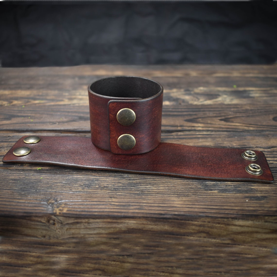 Genuine Full Grain Leather Wrist Band, Leather Men's Bracelet, Mahogany ...