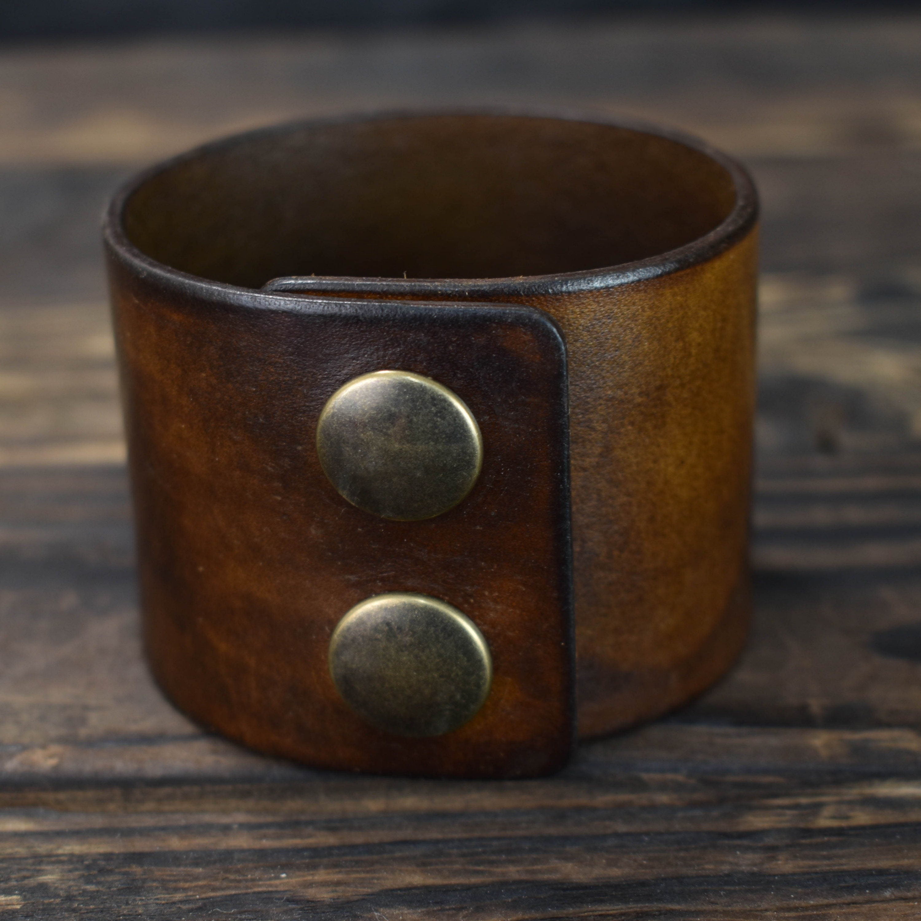 Genuine Full Grain Leather Wrist Band, Leather Men's Bracelet, Walnut ...