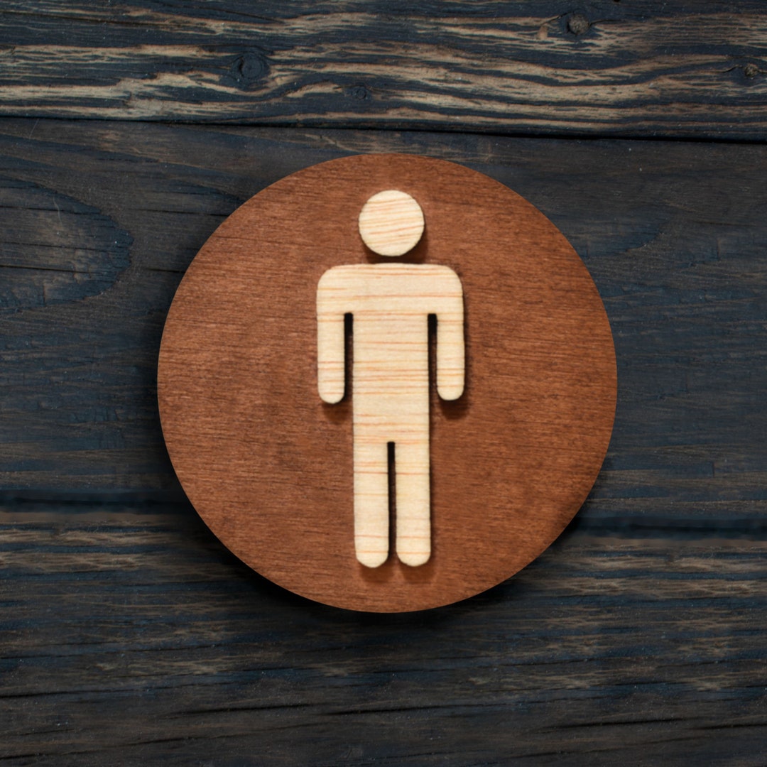 Round Wooden Bathroom for Men Sign , WC for Men Sign, Bathroom Sign for ...