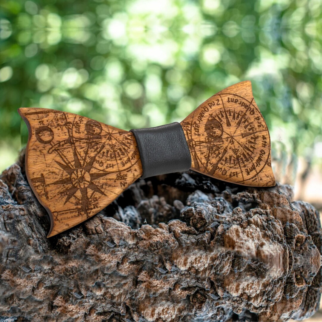 Handmade Wooden Bow Tie With Compass Map – Unique Mens Accessory ...
