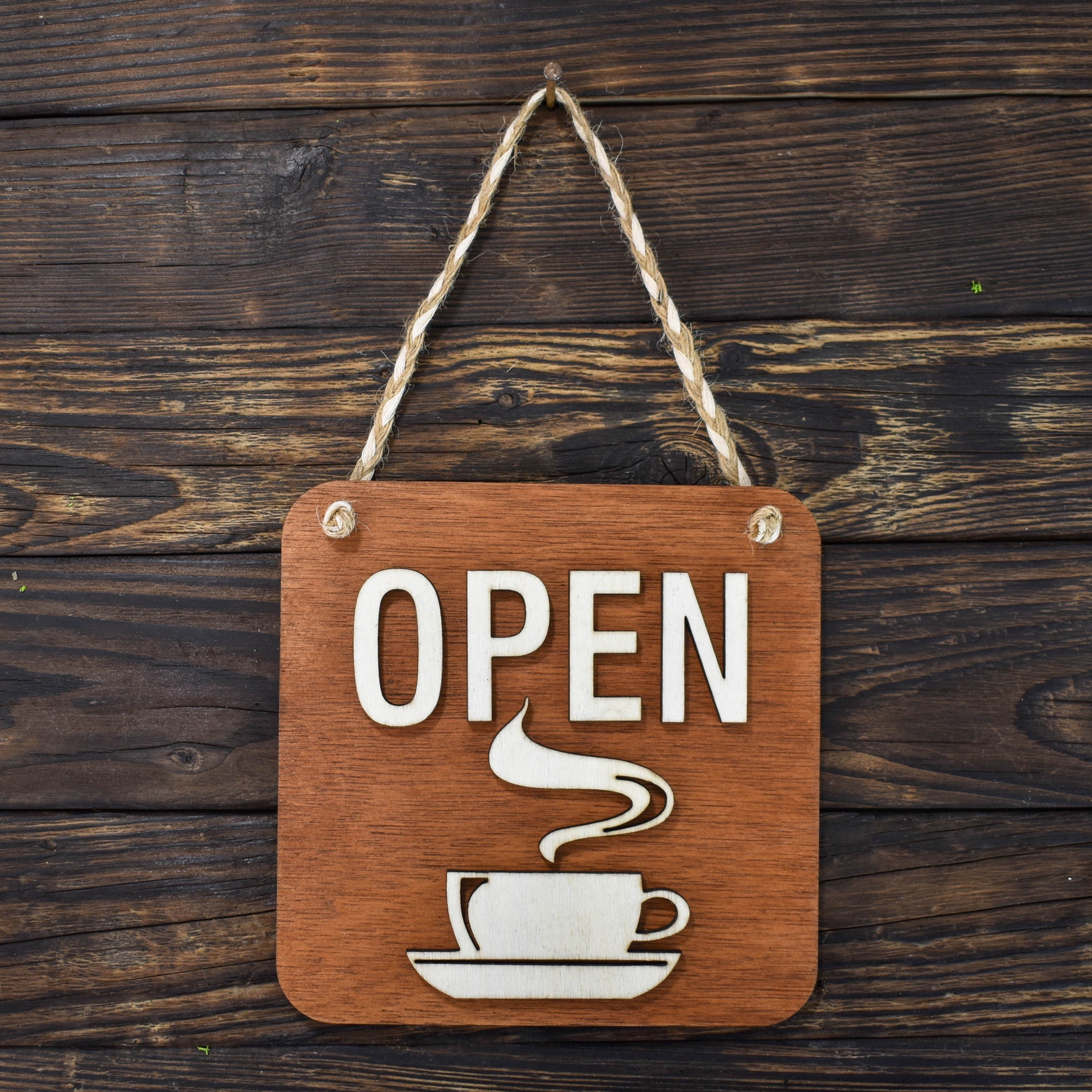 Open Closed Wooden Sign for Coffee Shop, Double Sided Sign for Store ...